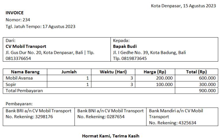 Contoh Invoice Simple atau Sederhana | Siswapedia